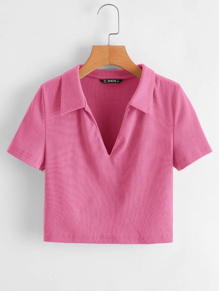 Chic Ribbed V-Neck Polo top best for summers : Elevate Your Style ...